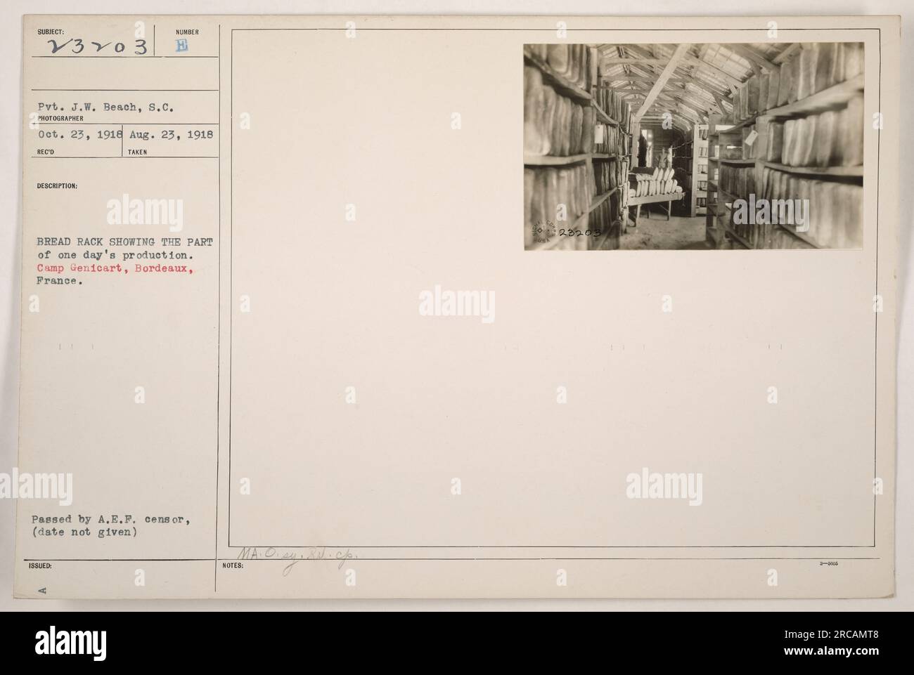 Pvt. J.W. Beach, S.C., is photographed on Aug. 23, 1918, at Camp ...