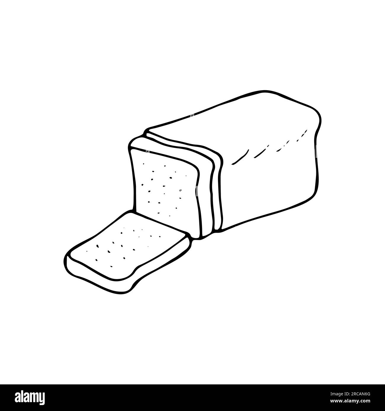 Hand-drawn bread with sliced pieces. The bakery illustration isolated ...