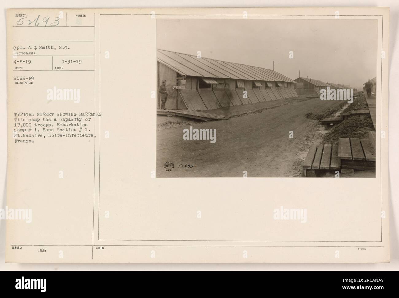 Street view of barracks in Embarkation Camp #1, which had a capacity of ...