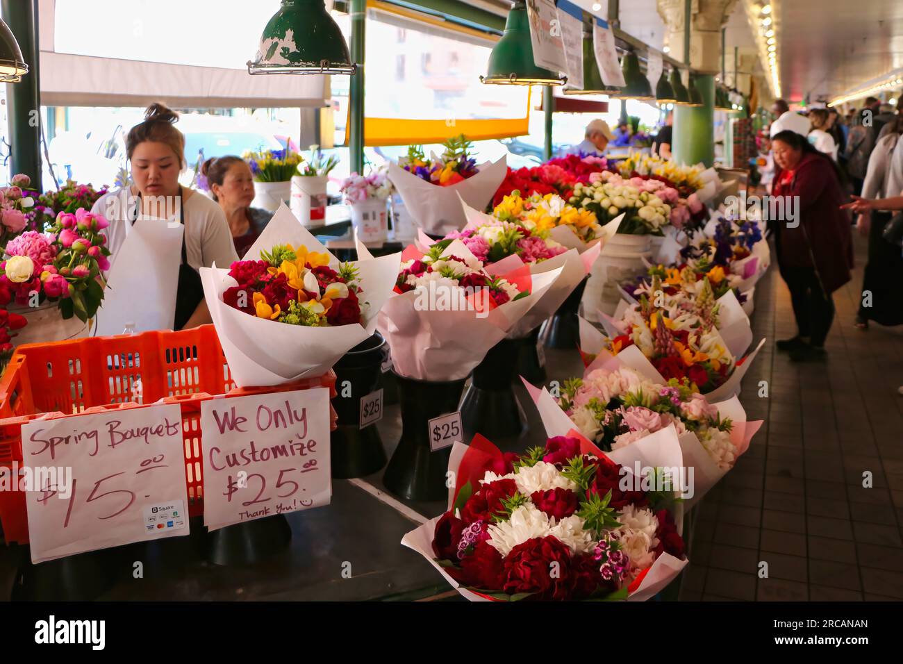 Hmong flower farmers stalls inside Pike Place Market Seattle Washington ...