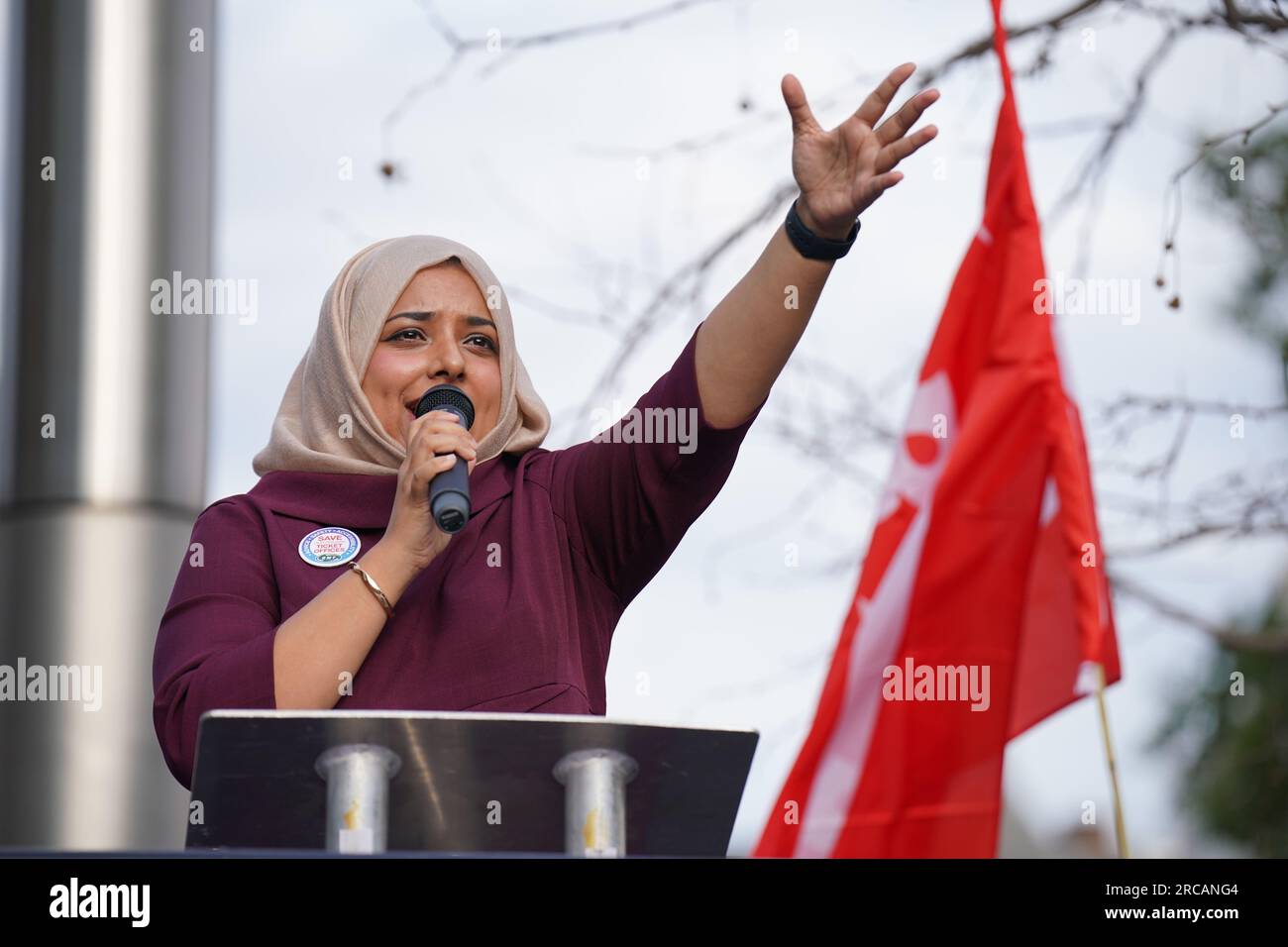 Labour MP Apsana Begum speaking at a rally outside King's Cross station ...