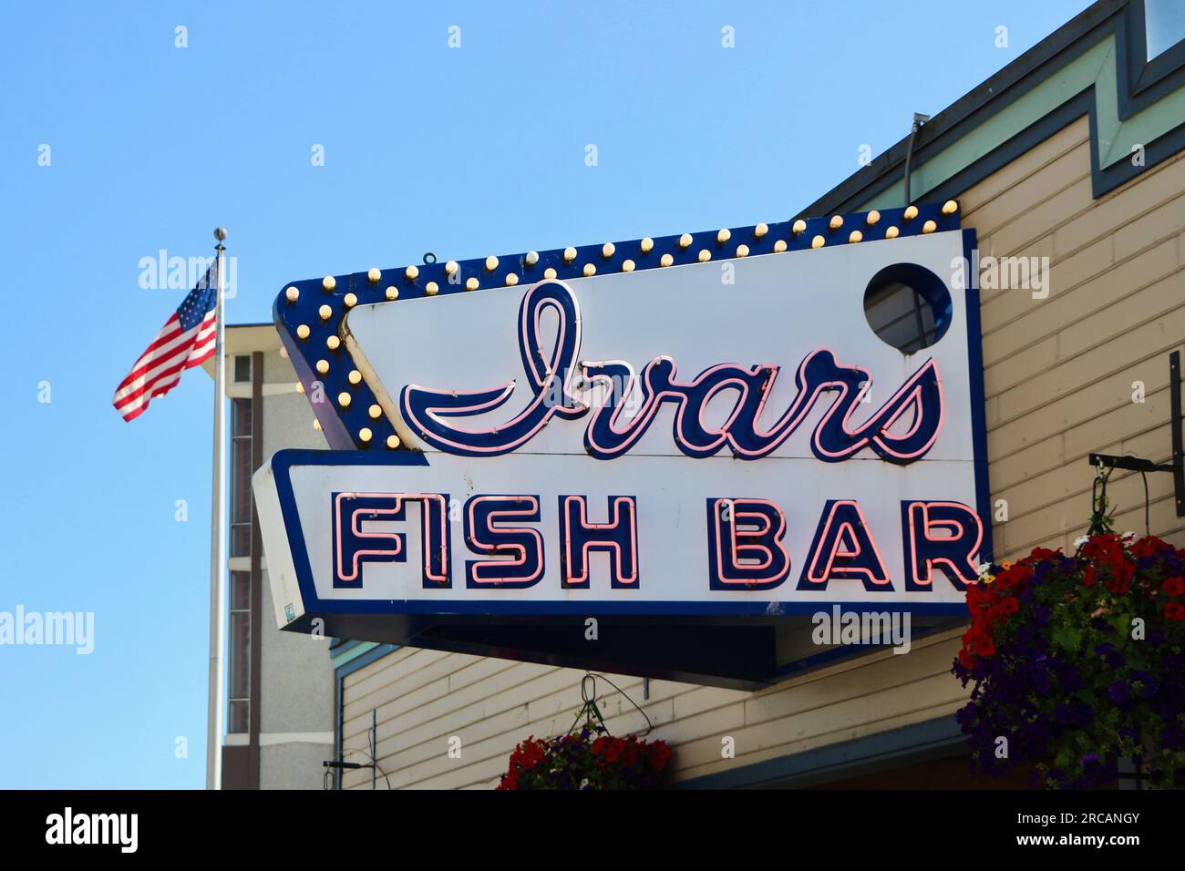 Sign for Ivar's Fish Bar seafood restaurant established 1938 Pier 54 ...