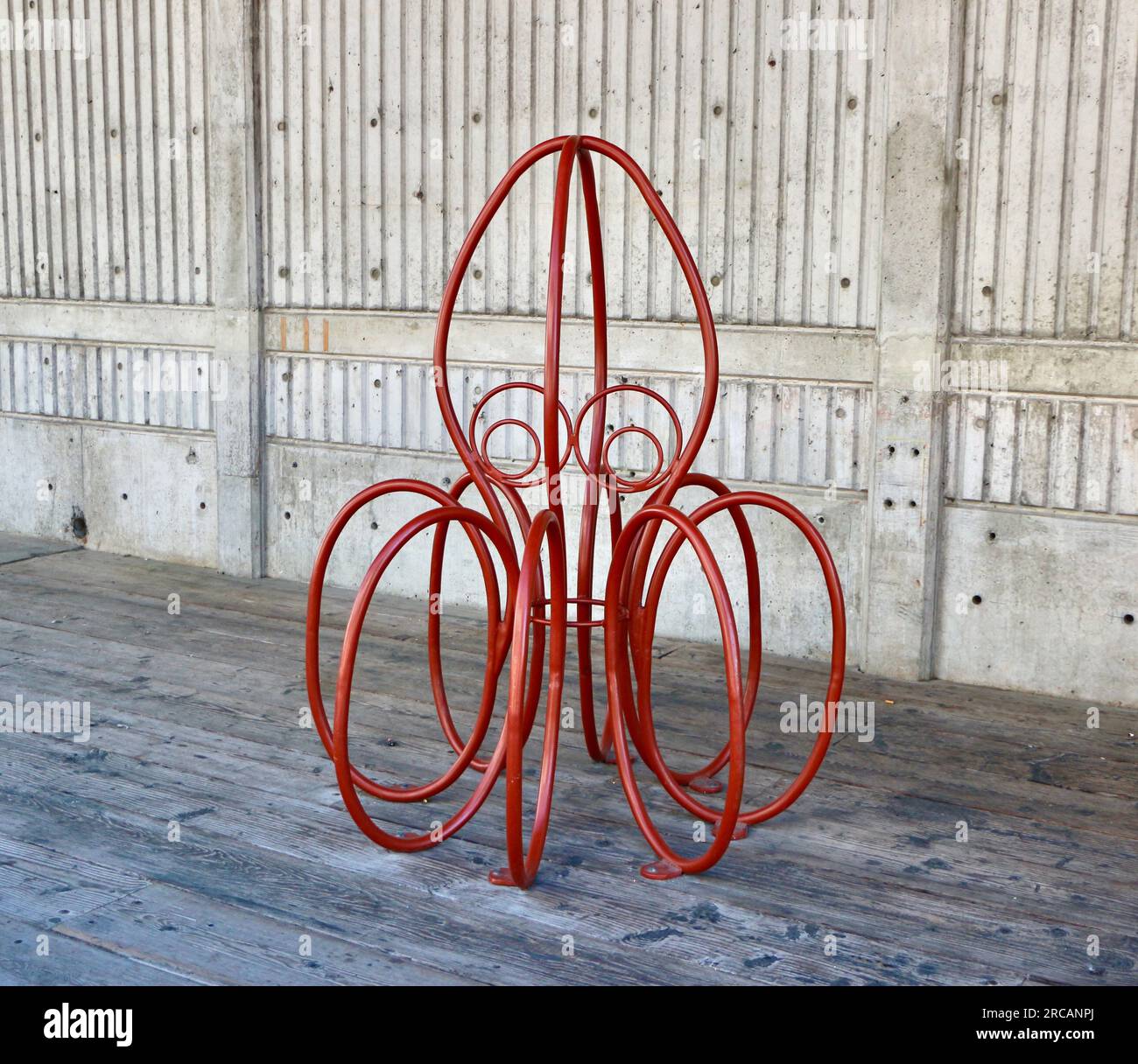 Photo of a red octopus bike rack outside the aquarium building Seattle ...