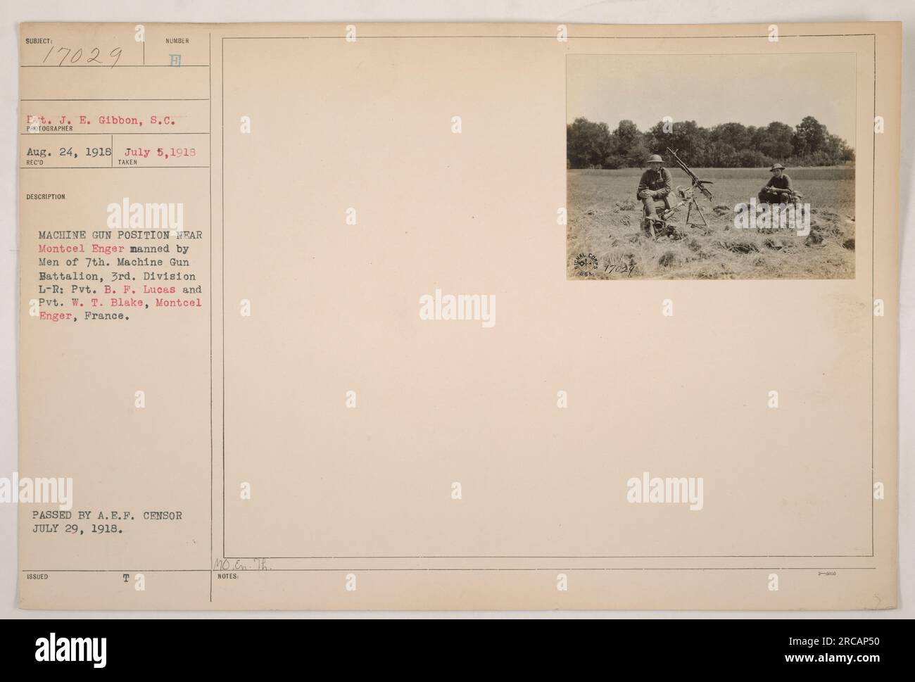 Private J.E. Gibbon, S.C., took this photograph on July 5, 1918. It ...