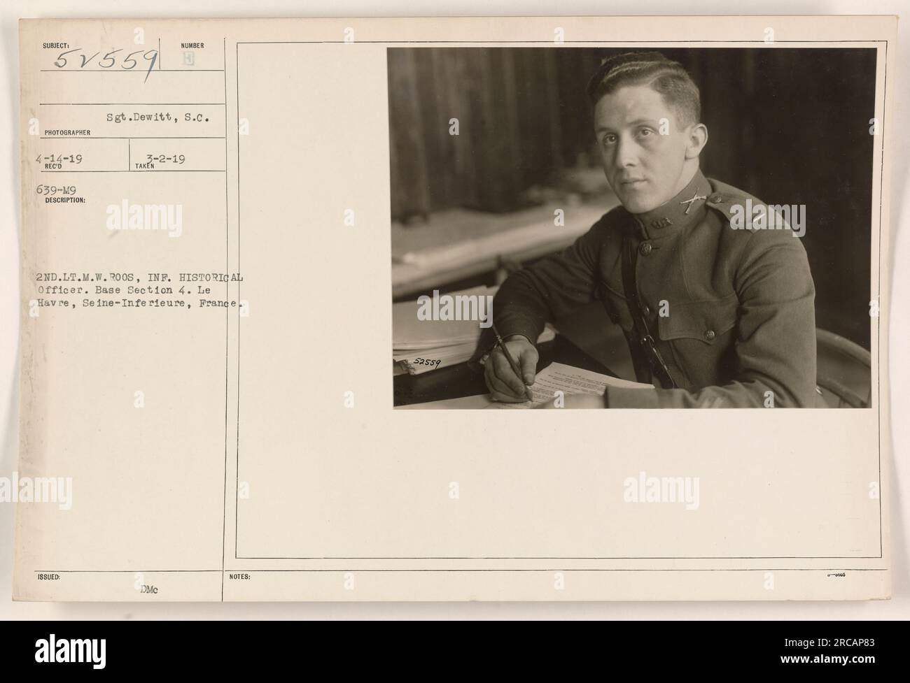 2nd Lt. M.W. Roos, Infantry Historical Officer of Base Section 4 ...