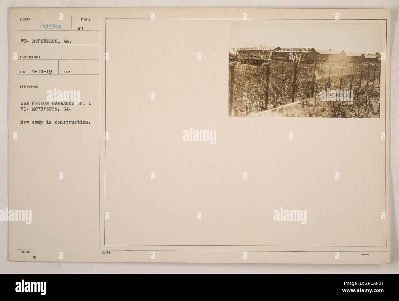 War prison barracks under construction at Fort McPherson, Georgia. This ...