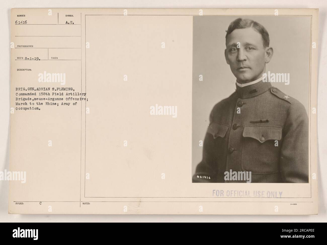 Brig. Gen. Adrian S. Fleming, shown in this photograph, commanded the 158th Field Artillery ...