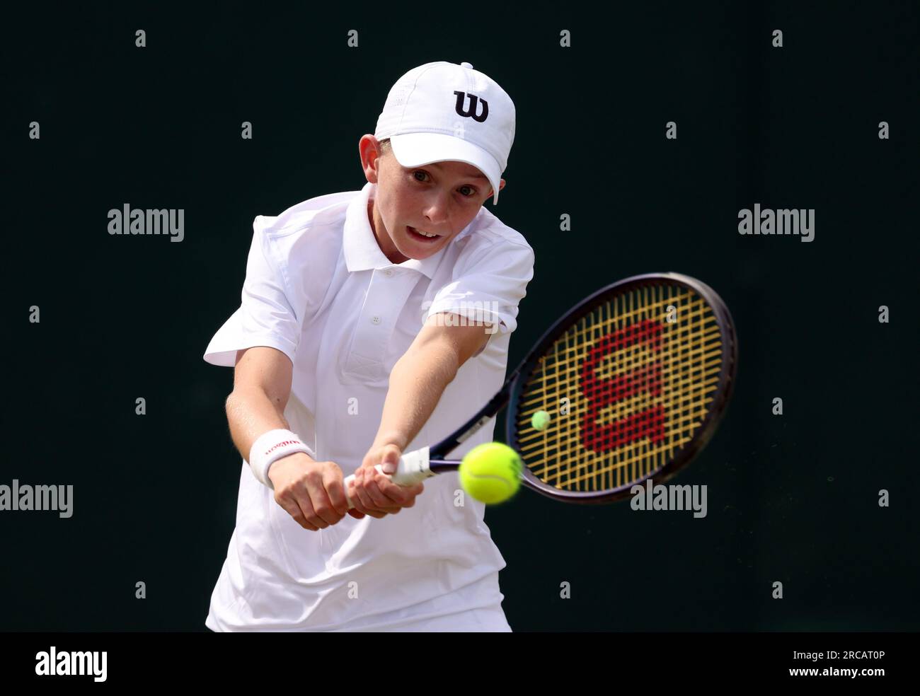 Lachlan King in action during the Boys'' 14 & Under Singles match on ...