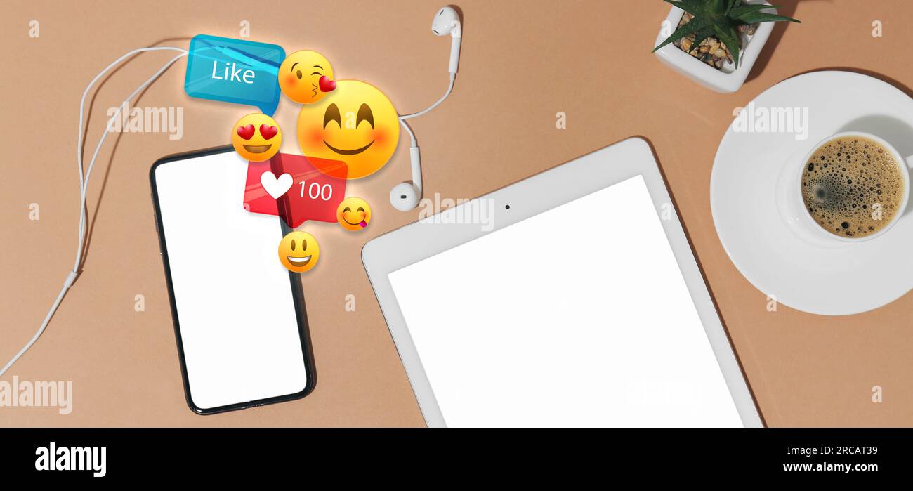 Mobile phone and tablet computer with blank screens and social network ...