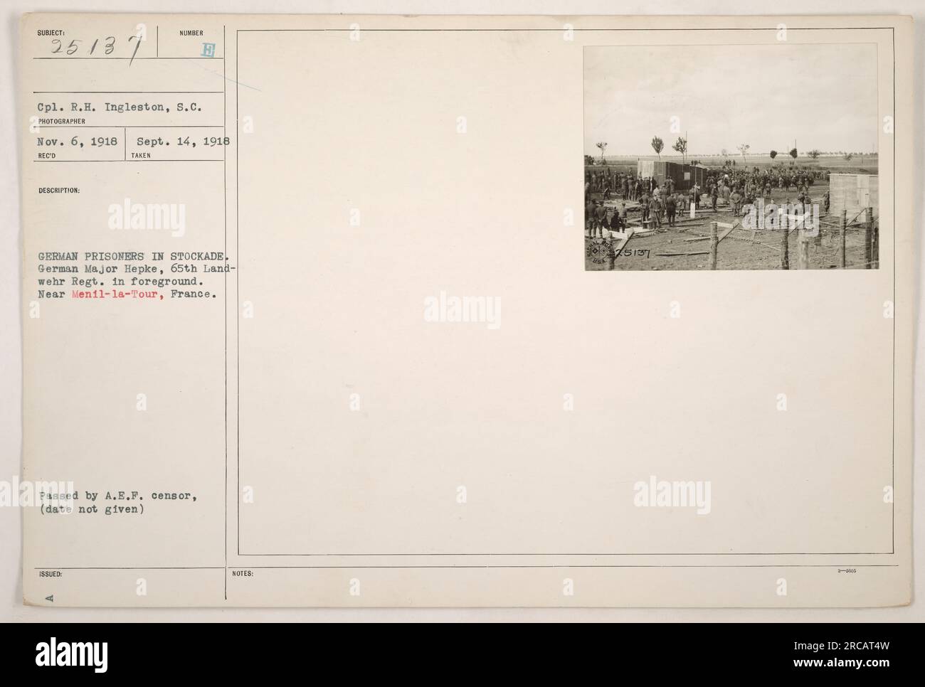 German prisoners in a stockade near Menil-la-Tour, France, September 14 ...