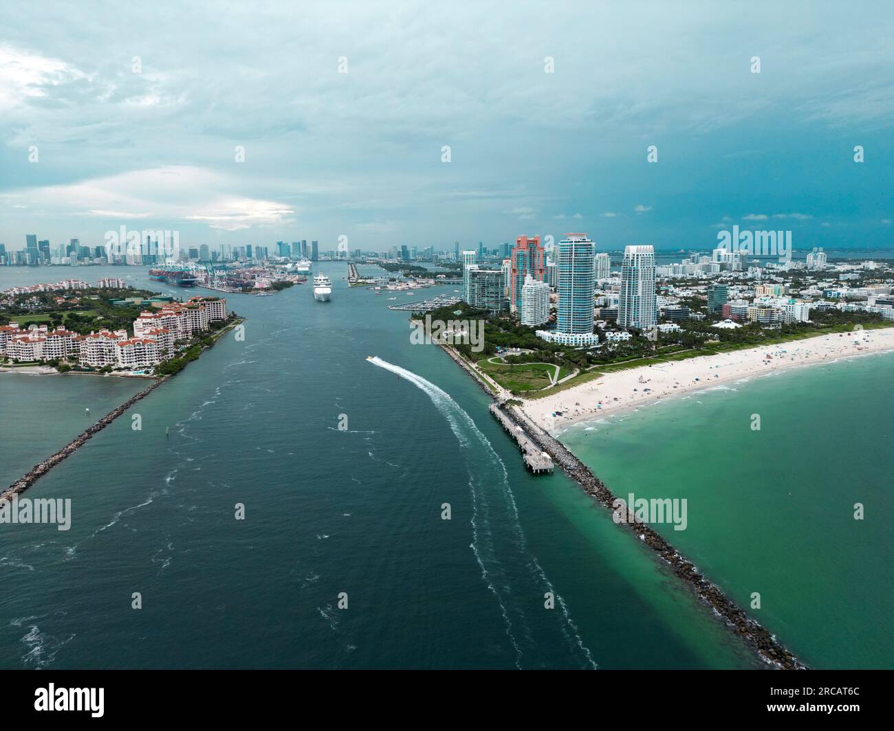 Miami Beach skyline, Florida. Miami Beach city skyline view from aerial ...
