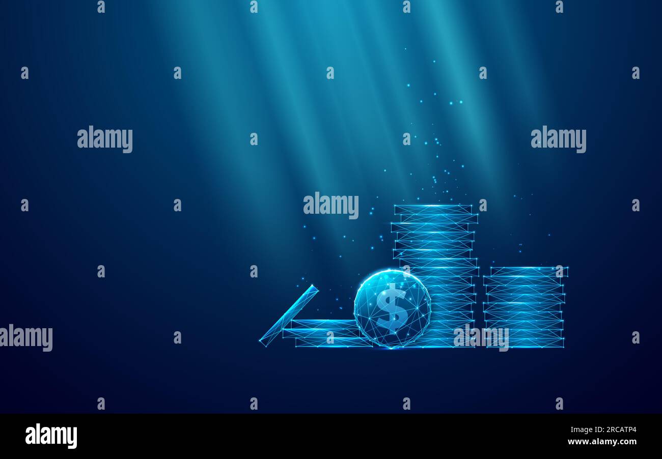 Stack of Dollar Coins on Modern Blue Background. Digital Money Concept ...