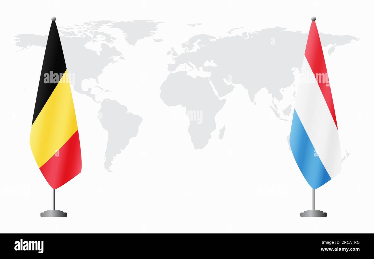 Belgium and Luxembourg flags for official meeting against background of ...