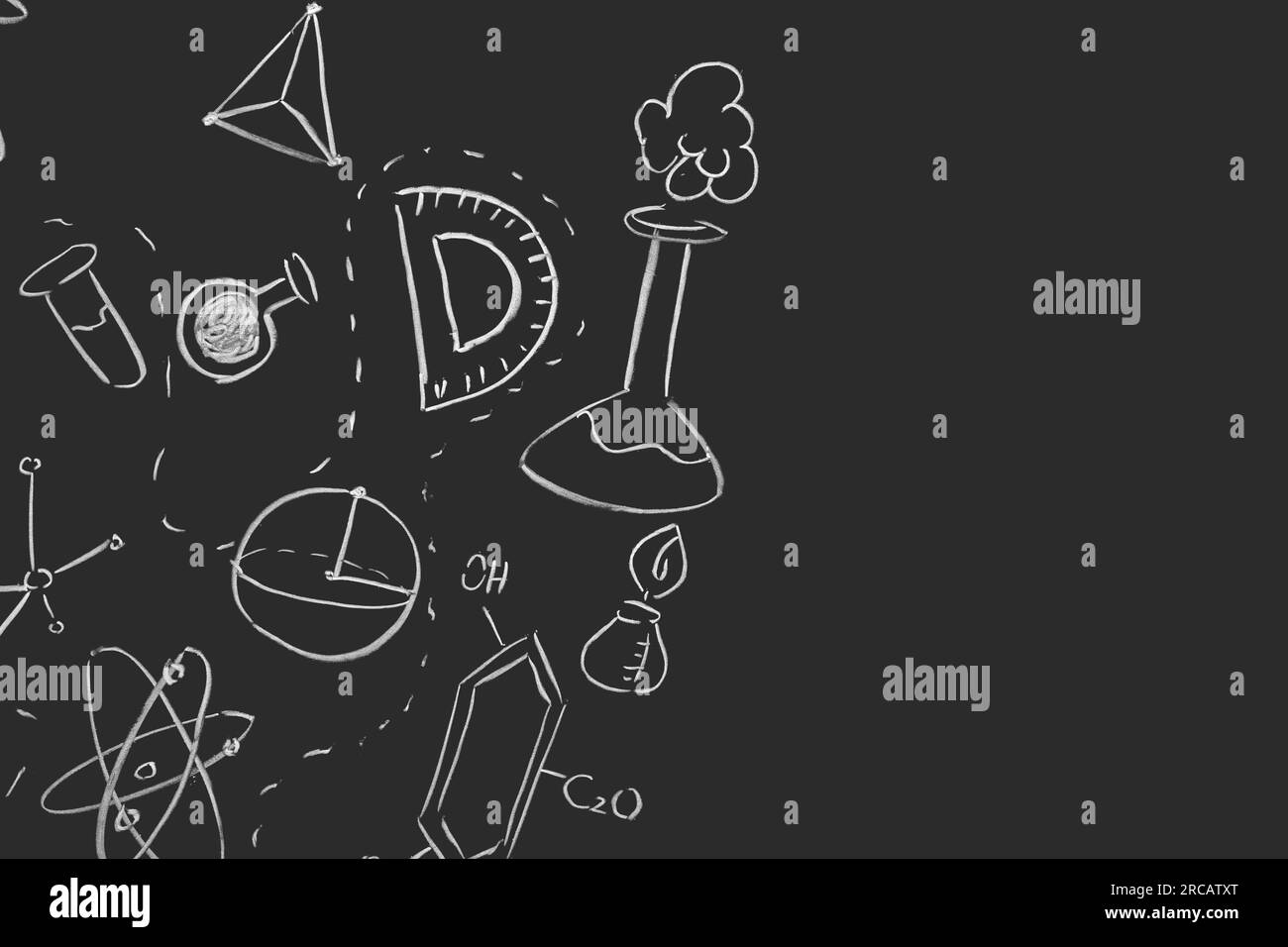 Different drawn physical and chemical symbols on black chalkboard Stock ...