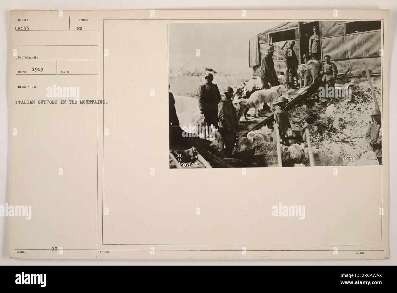 Italian troops outpost in the mountains during World War I. Image ...