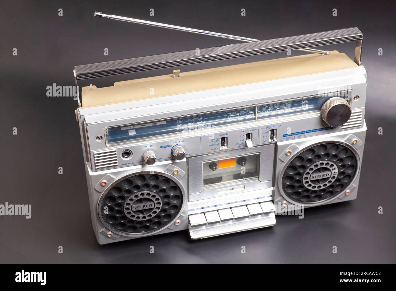 Silver retro ghetto radio boom box cassette recorder from 80s. on black ...