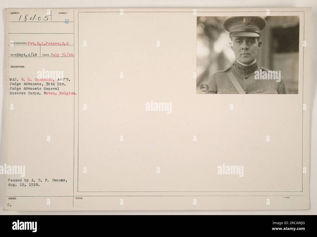 Image shows Major W.L. Granbery, Assistant Judge Advocate of the 30th ...