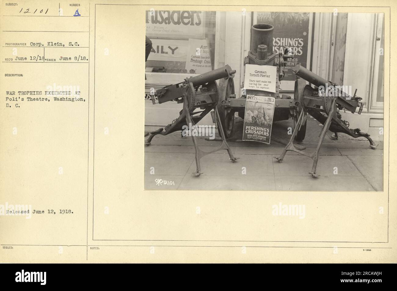 A display of war trophies exhibited at Poli's Theatre in Washington, D ...
