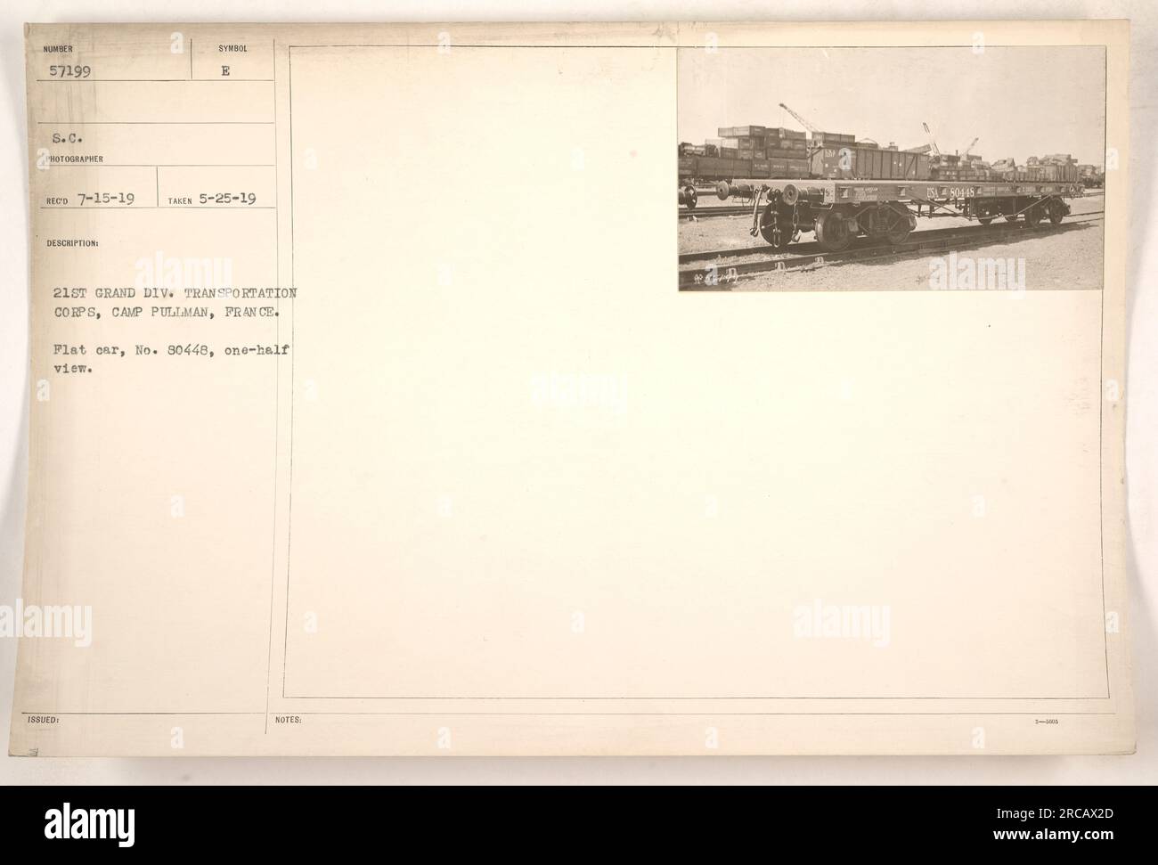 Flatbed railroad car, number 80448, belonging to the 21st Grand ...