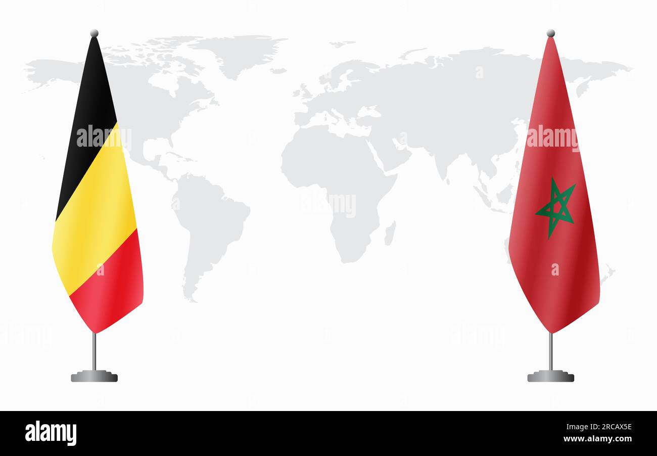 Belgium and Morocco flags for official meeting against background of ...