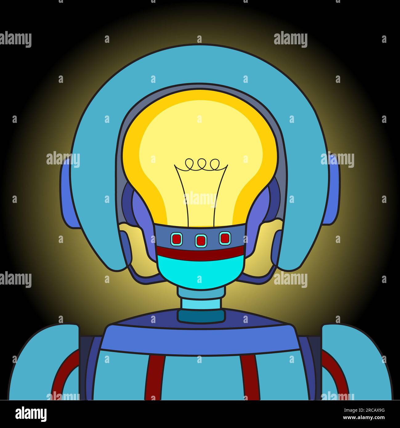 AI or artificial intelligence robot with a bright yellow light bulb ...