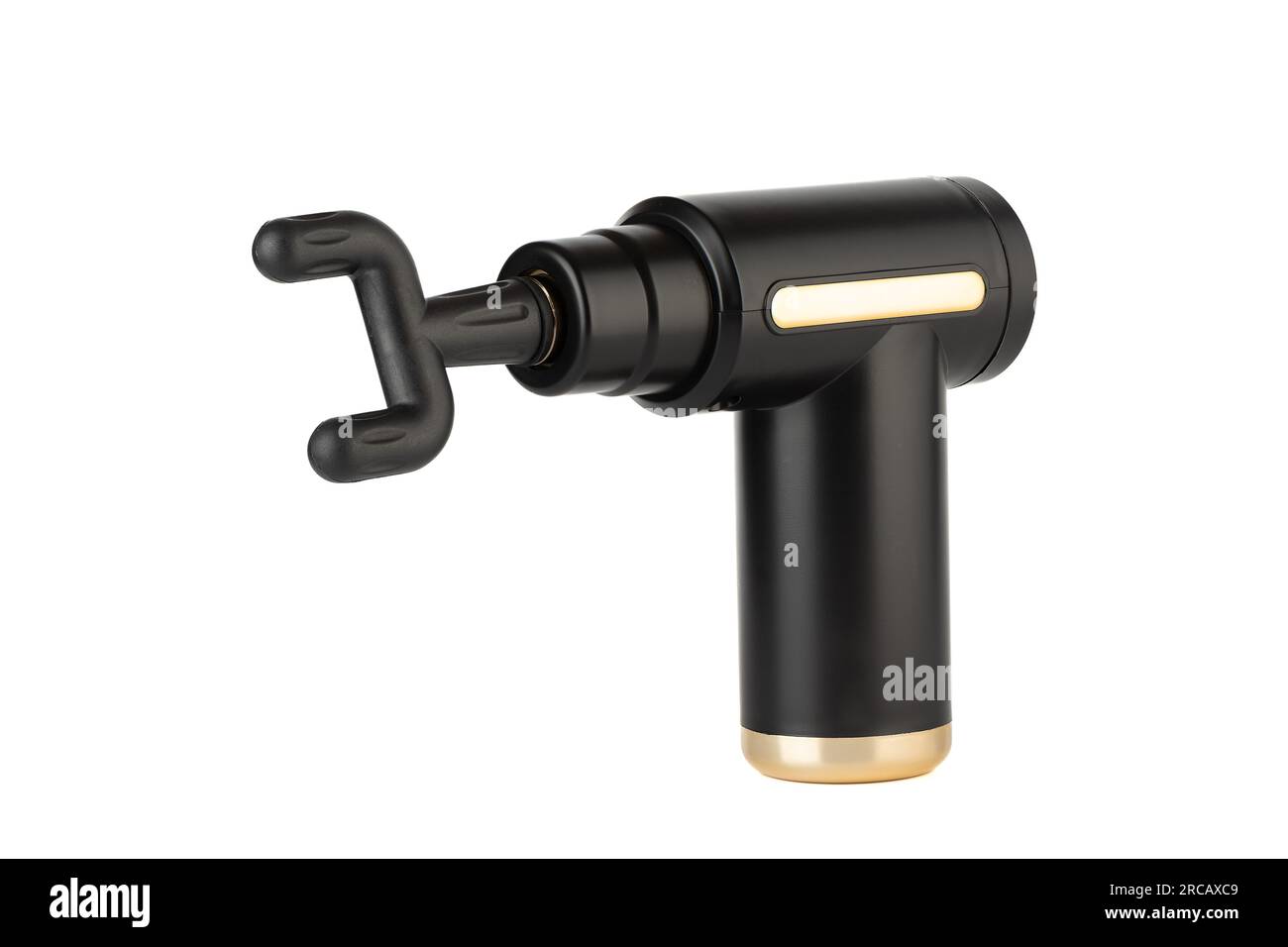 Massage gun with a fork-shaped nozzle for working out the muscles along ...