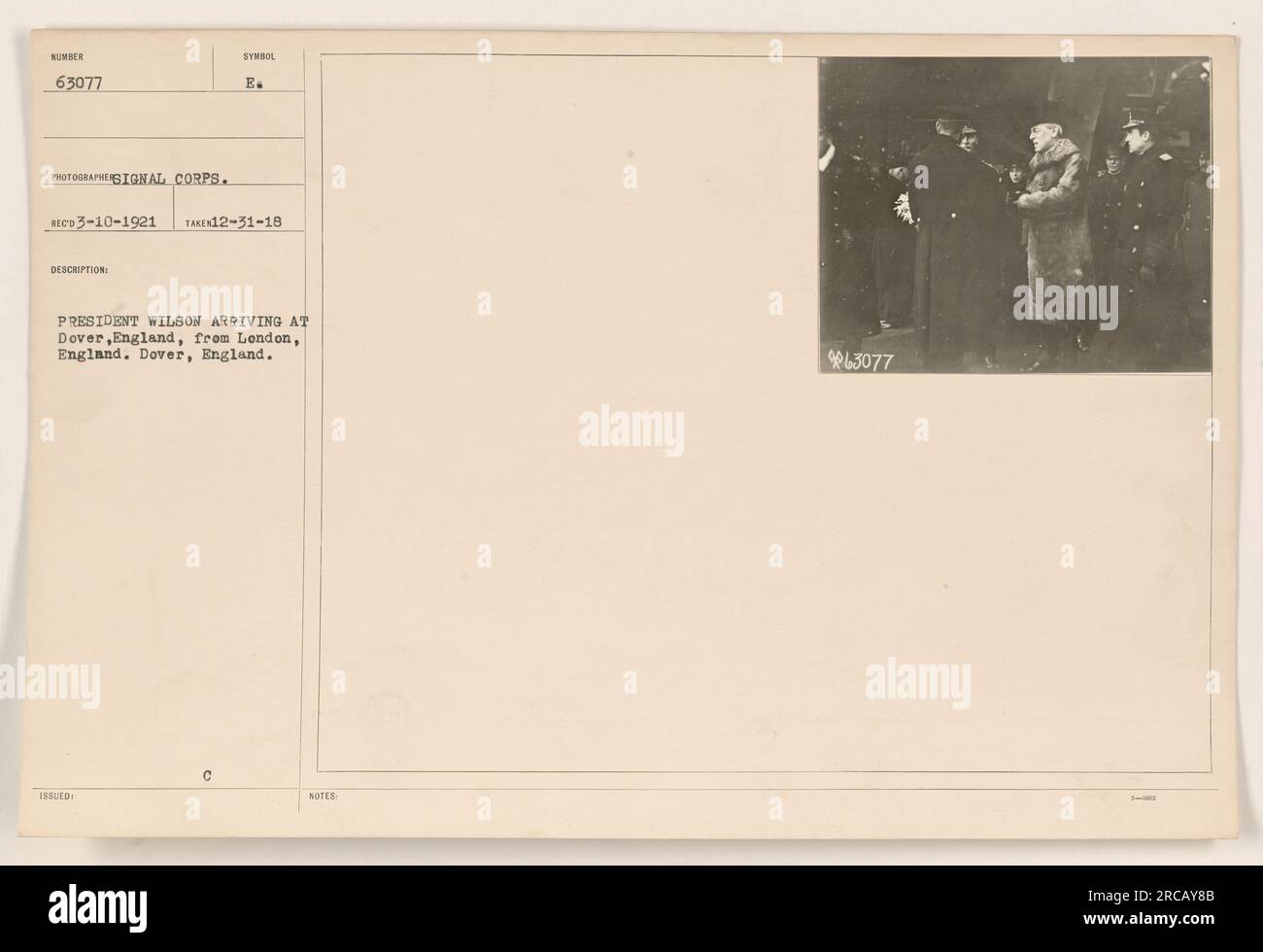 President Wilson arriving at Dover, England from London, England. The ...