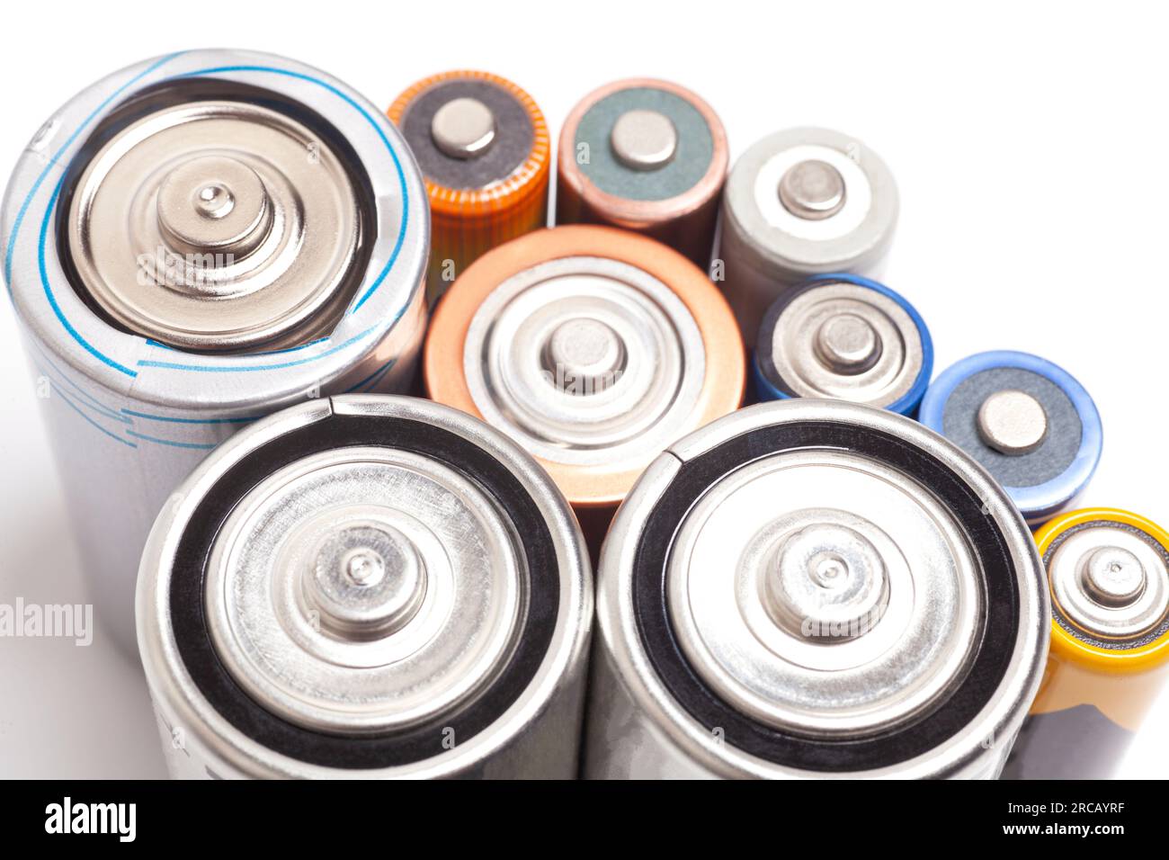 Group of batteries isolated on white background top view Stock Photo ...