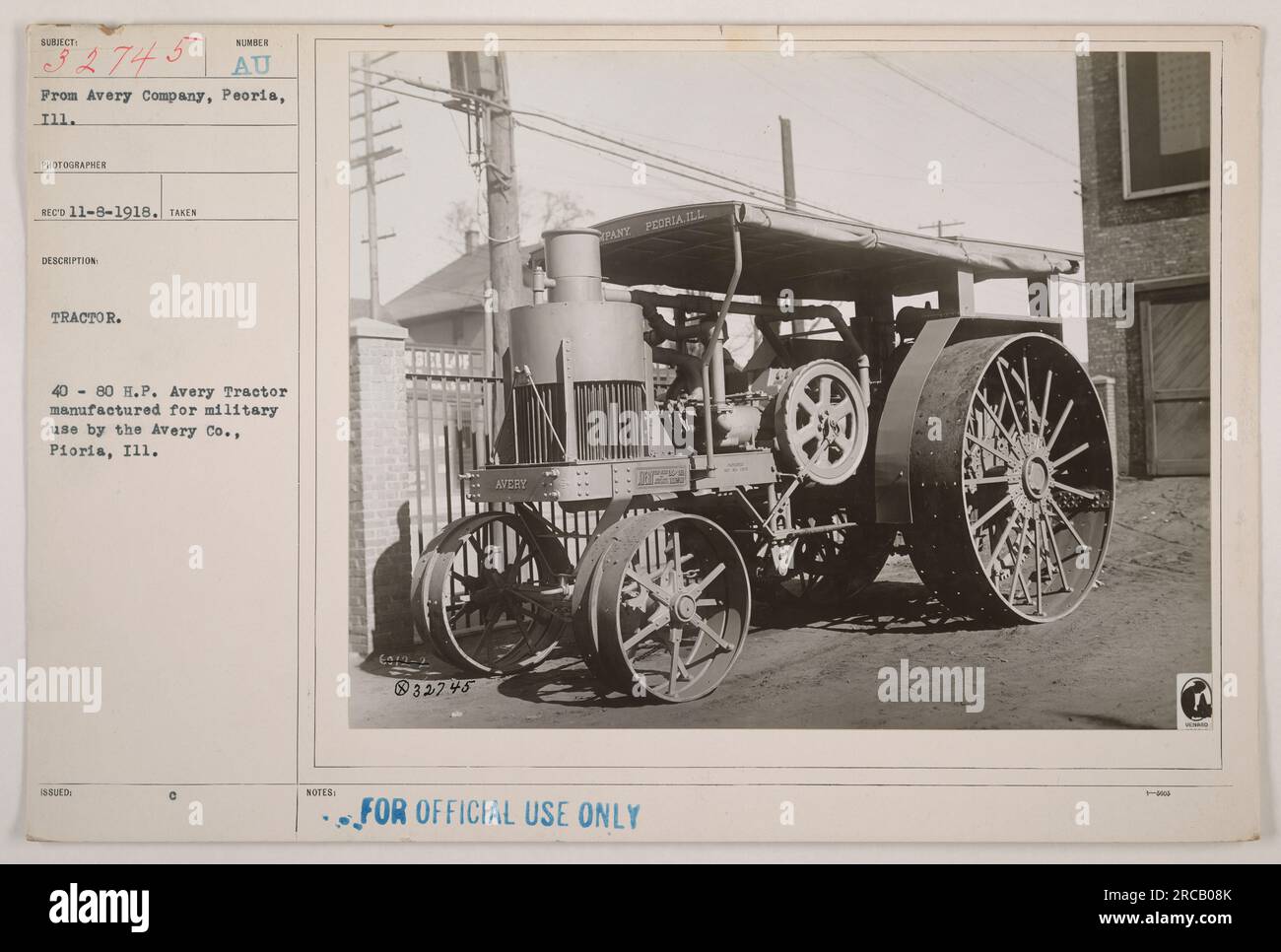 A World War I-era Avery Tractor, manufactured by the Avery Company in ...