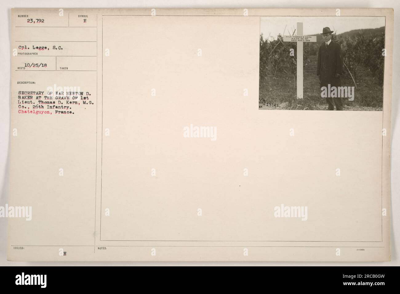 Secretary of War Newton D. Baker visits the grave of 1st Lieutenant ...