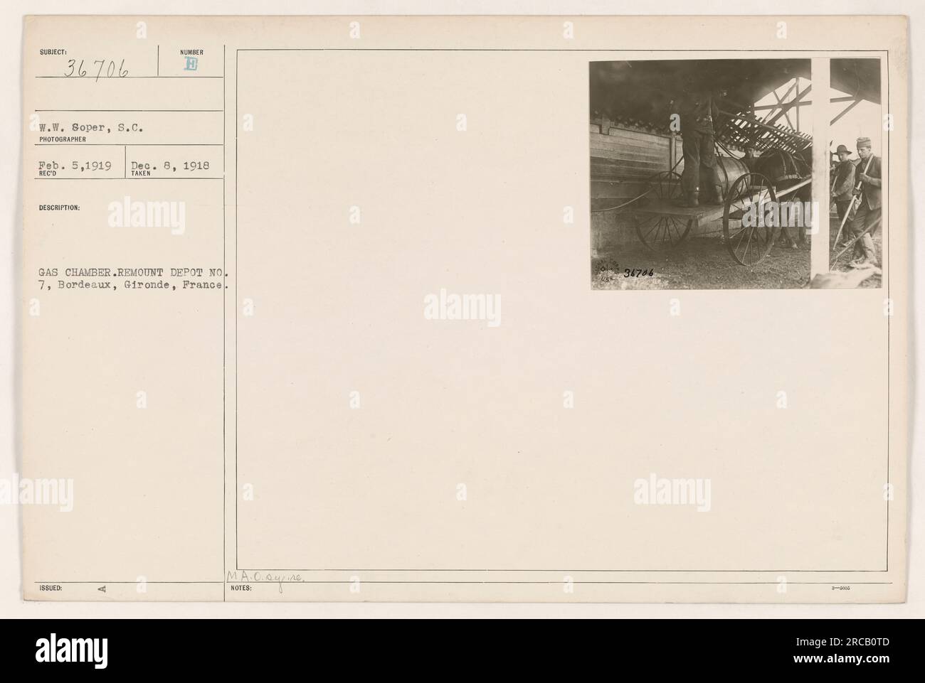 Soldier wearing a gas mask standing inside a gas chamber at Remount ...