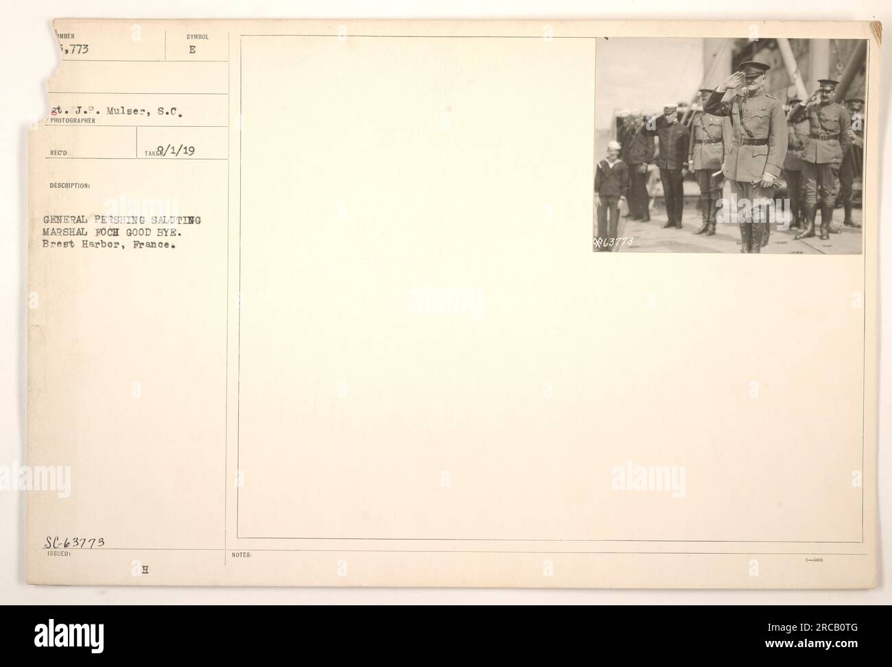 General Pershing salutes Marshal Foch goodbye at Brest Harbor in France ...