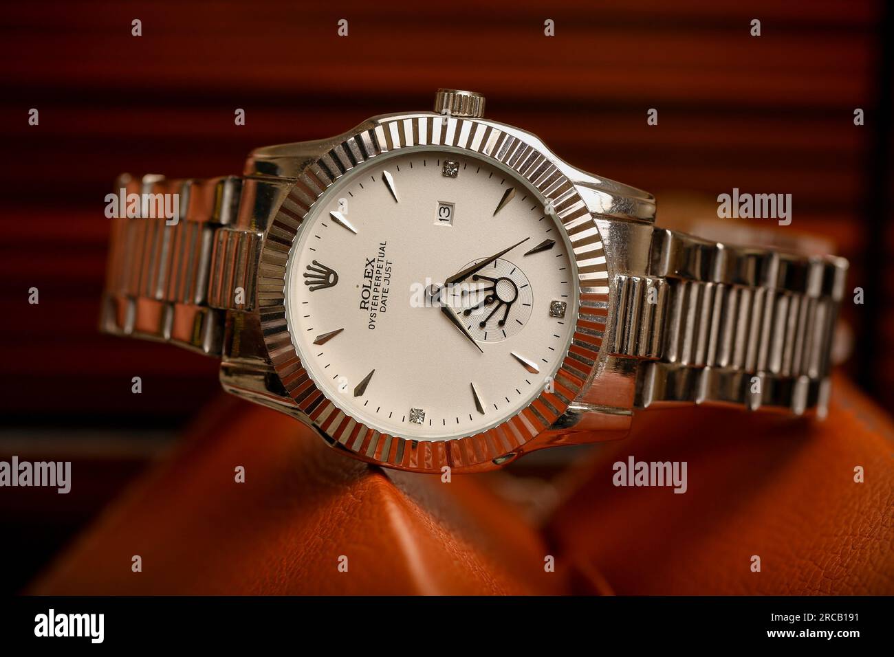 Hand wrist watch chronograph classic designer time clock Stock Photo ...