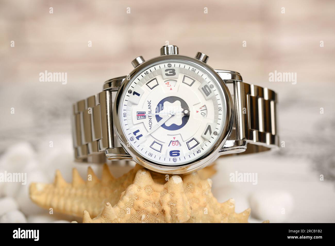 Hand wrist watch chronograph classic designer time clock Stock Photo ...