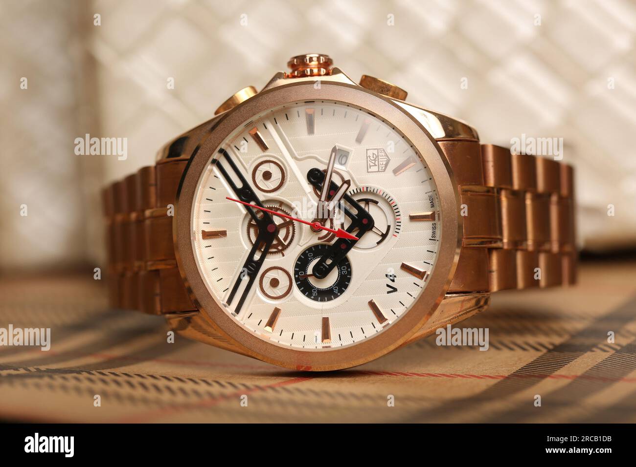 Hand wrist watch chronograph classic designer time clock Stock Photo ...