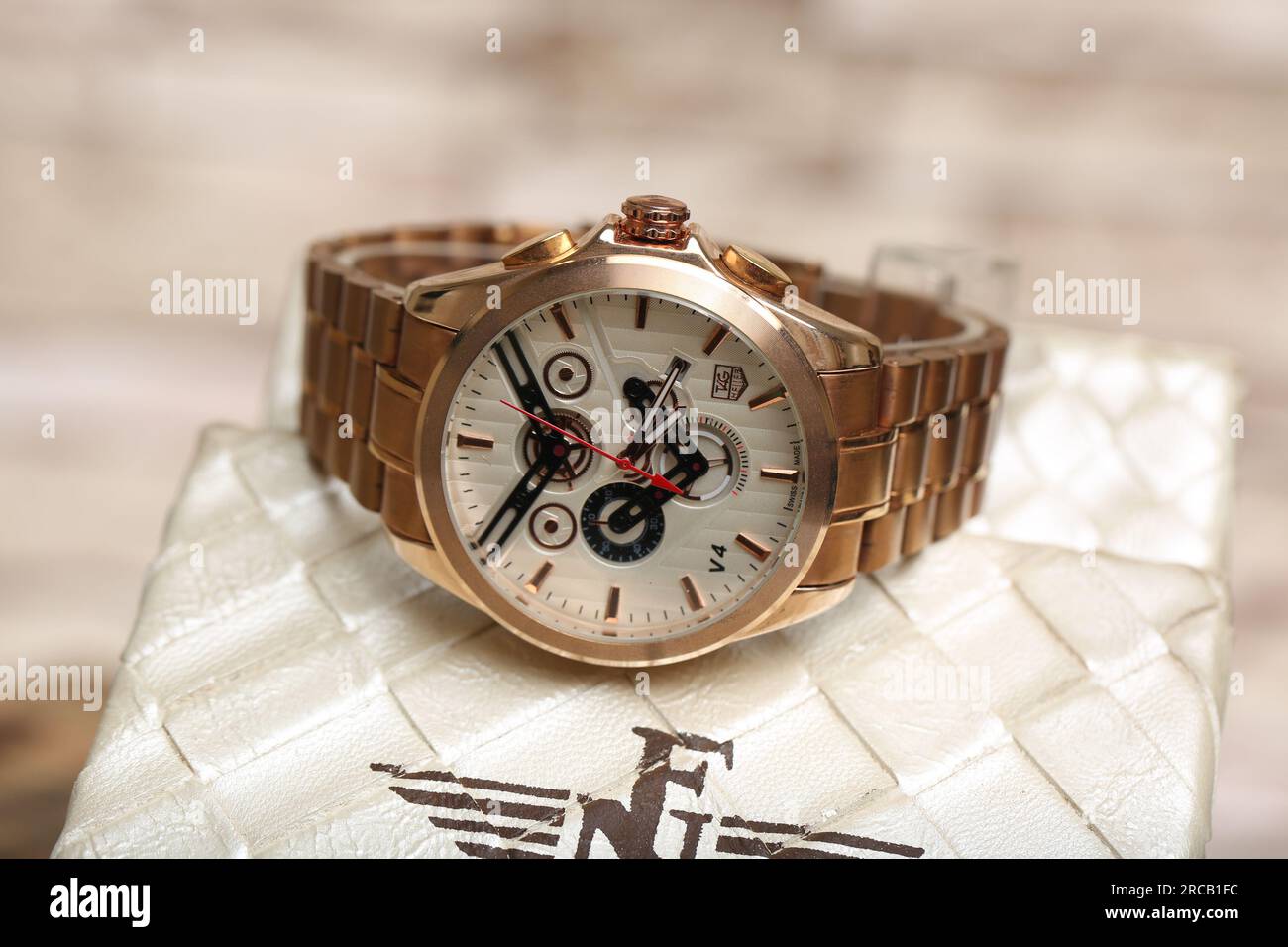 Hand wrist watch chronograph classic designer time clock Stock Photo ...