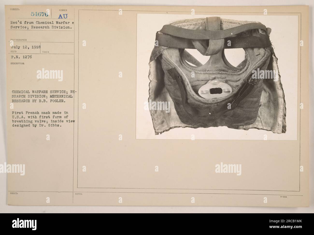 "Inside view of the first French mask made in the U.S.A. with the first ...