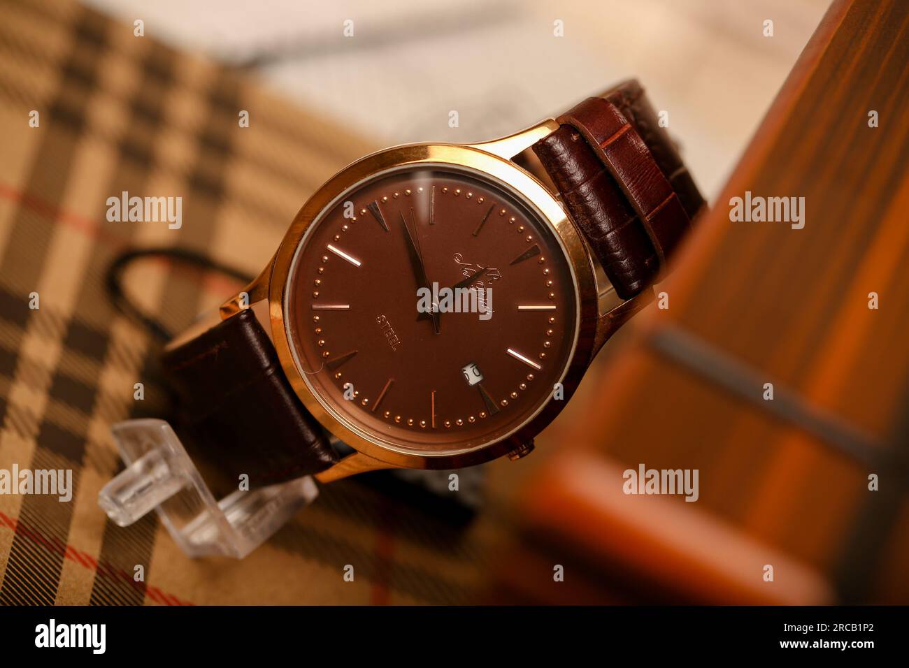 Hand wrist watch chronograph classic designer time clock Stock Photo ...