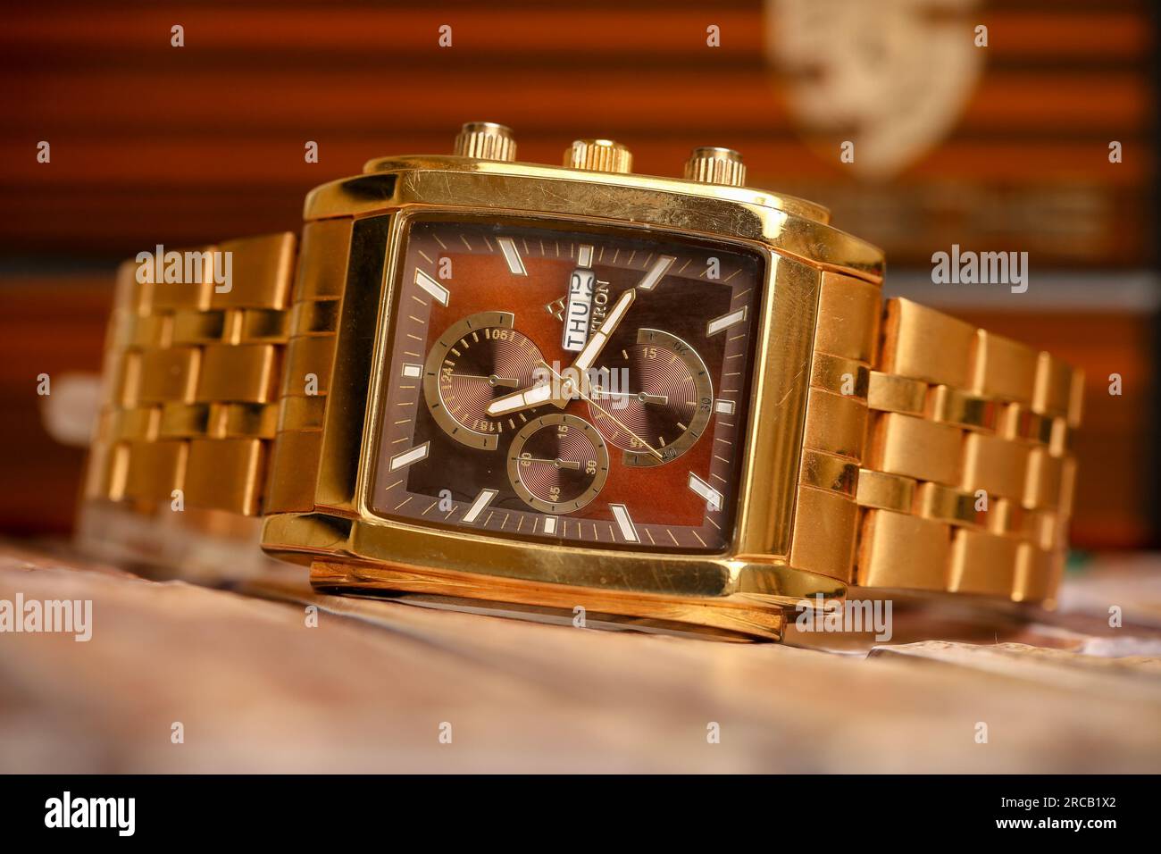 Hand wrist watch chronograph classic designer time clock Stock Photo ...