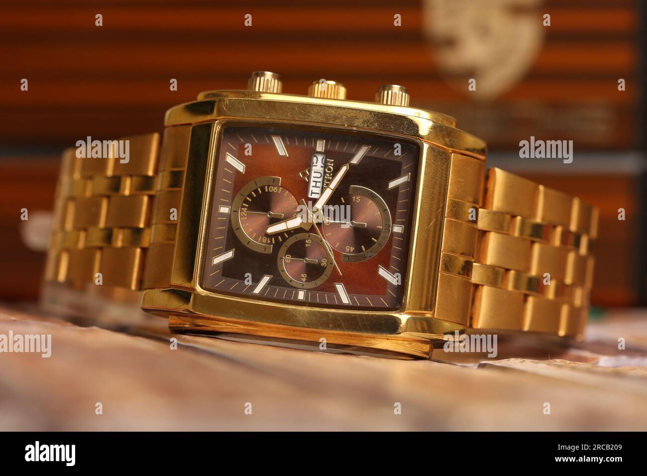 Hand wrist watch chronograph classic designer time clock Stock Photo ...