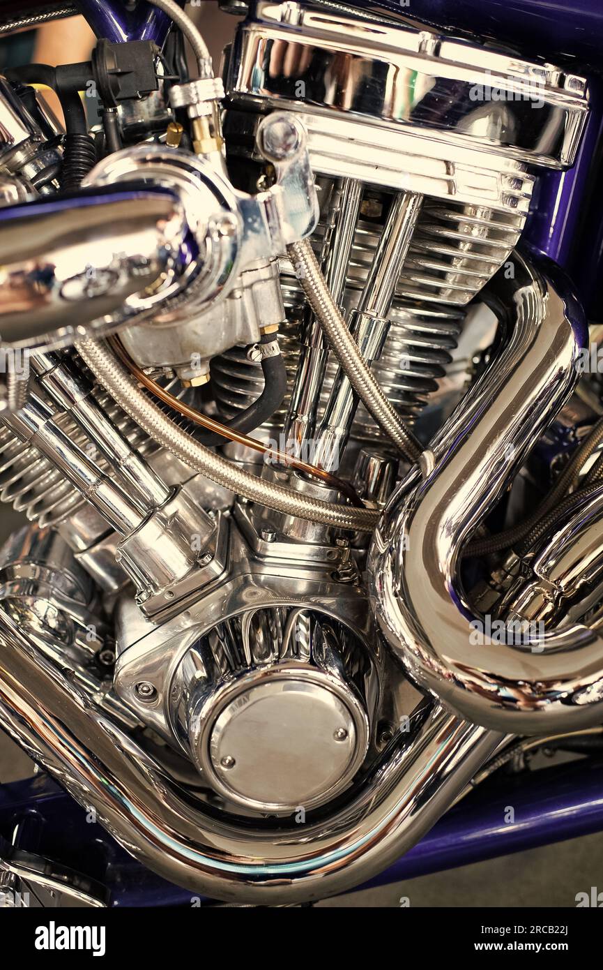 Custom motorcycle custombike metallic chrome engine part detailed Stock ...