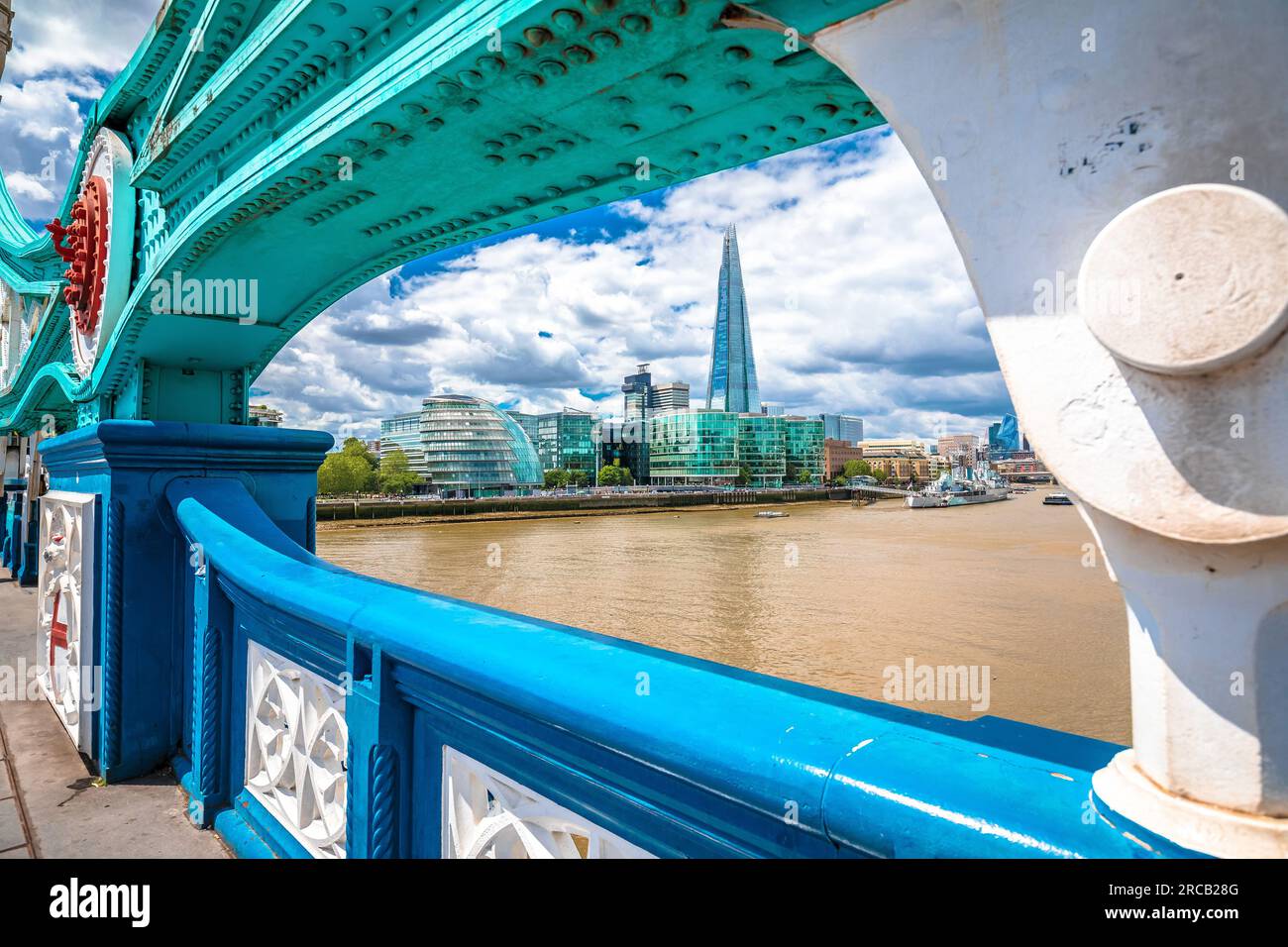 Tower Bridge in London view to riverfront skyline, capital of United ...