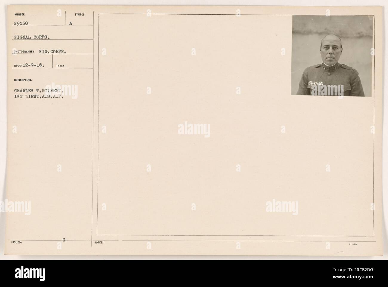 First Lieutenant Charles T. Gilbert of the A.S.A.P (Aviation Section ...