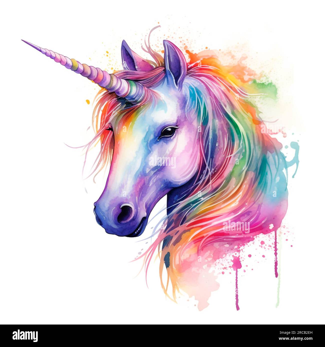 Unicorn portrait watercolor illustration, rainbow animal. Watercolor ...