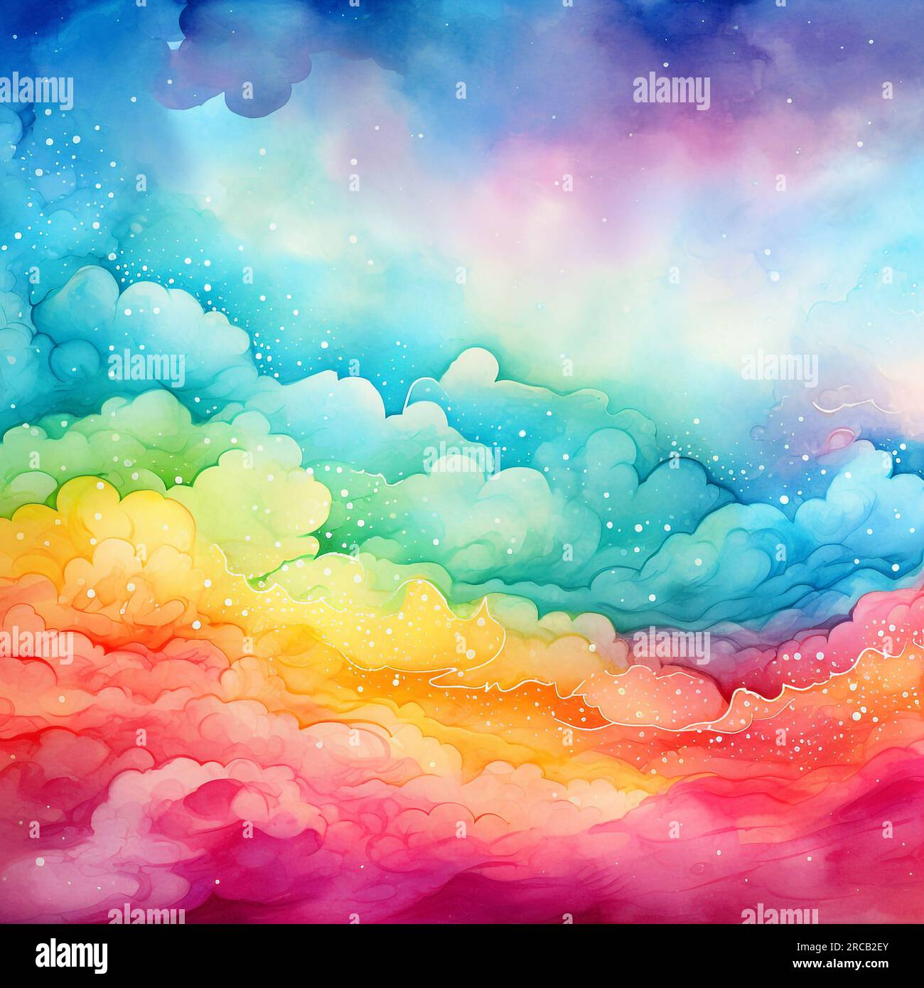 watercolor background - colorful rainbow fairy tale clouds Stock Photo ...