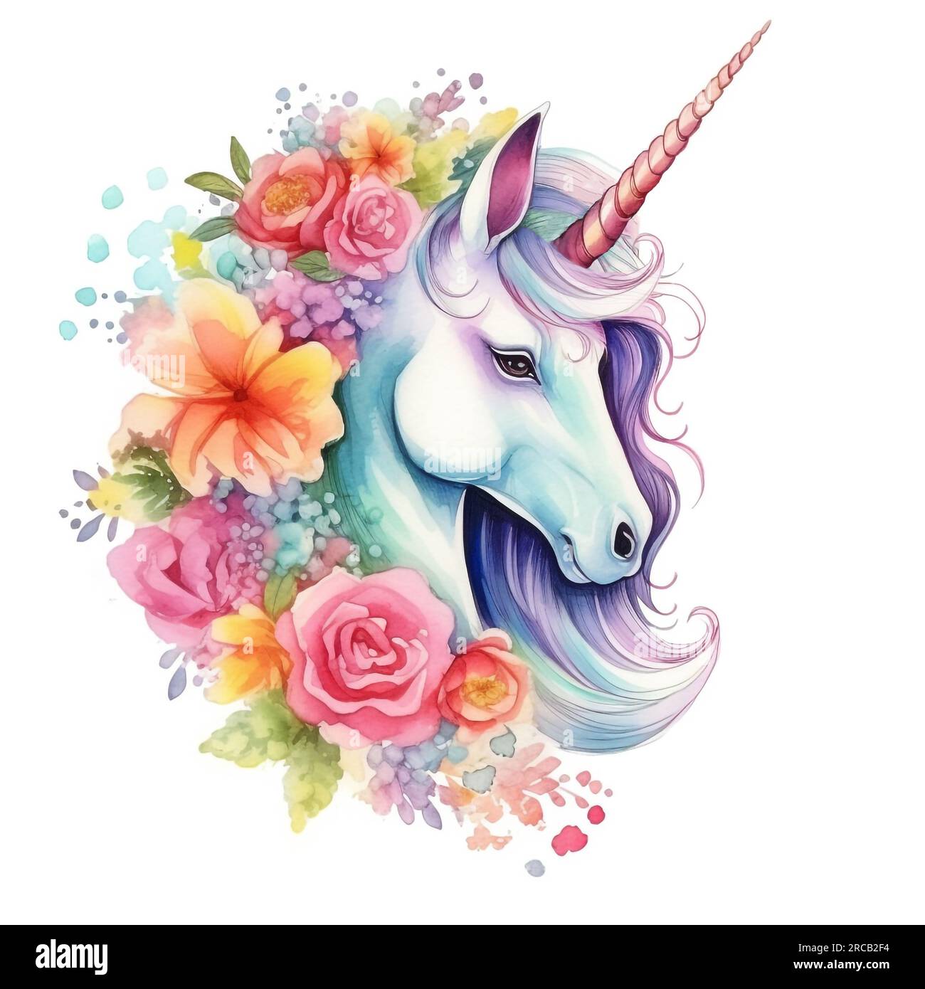 Unicorn. watercolor floral illustration. Fantasy clipart. White fairy ...