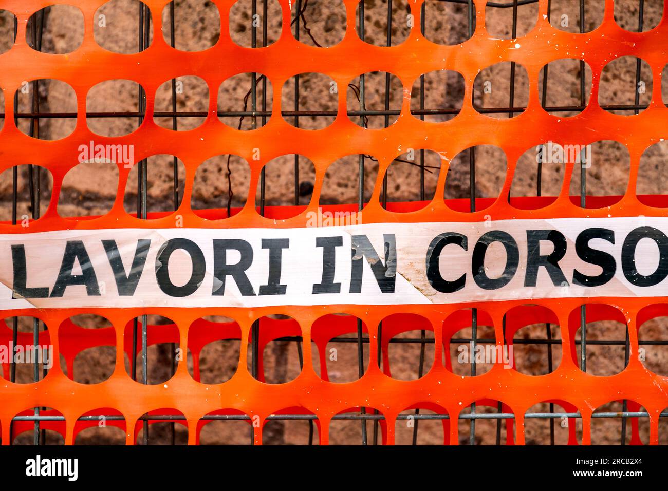 Lavori in Corso, meaning Work in Progress construction barrier sign in ...