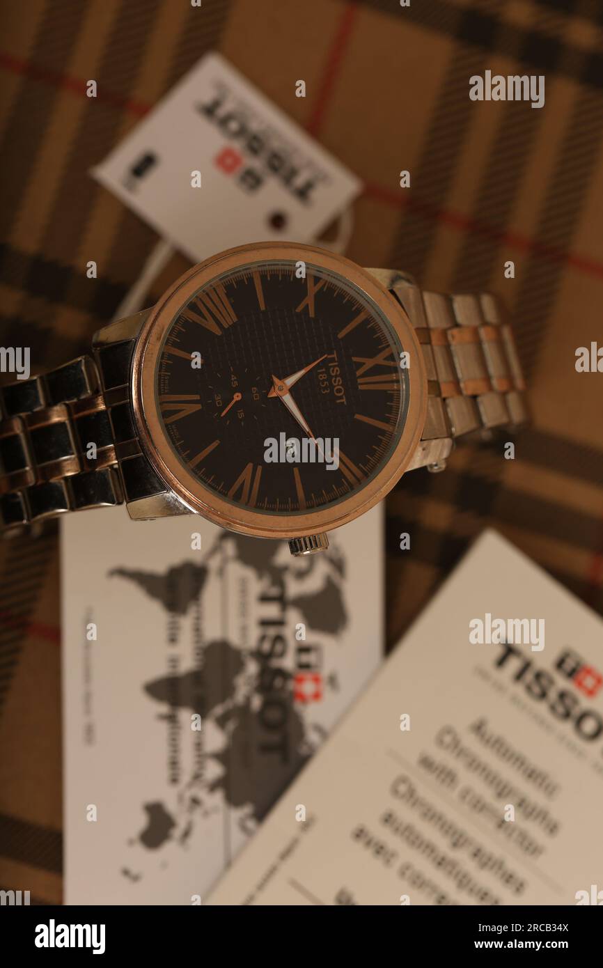 Hand wrist watch chronograph classic designer time clock Stock Photo ...