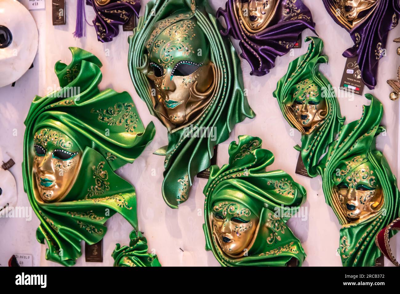 Imaginative Venetian carnival masks collection in a souvenir shop in ...