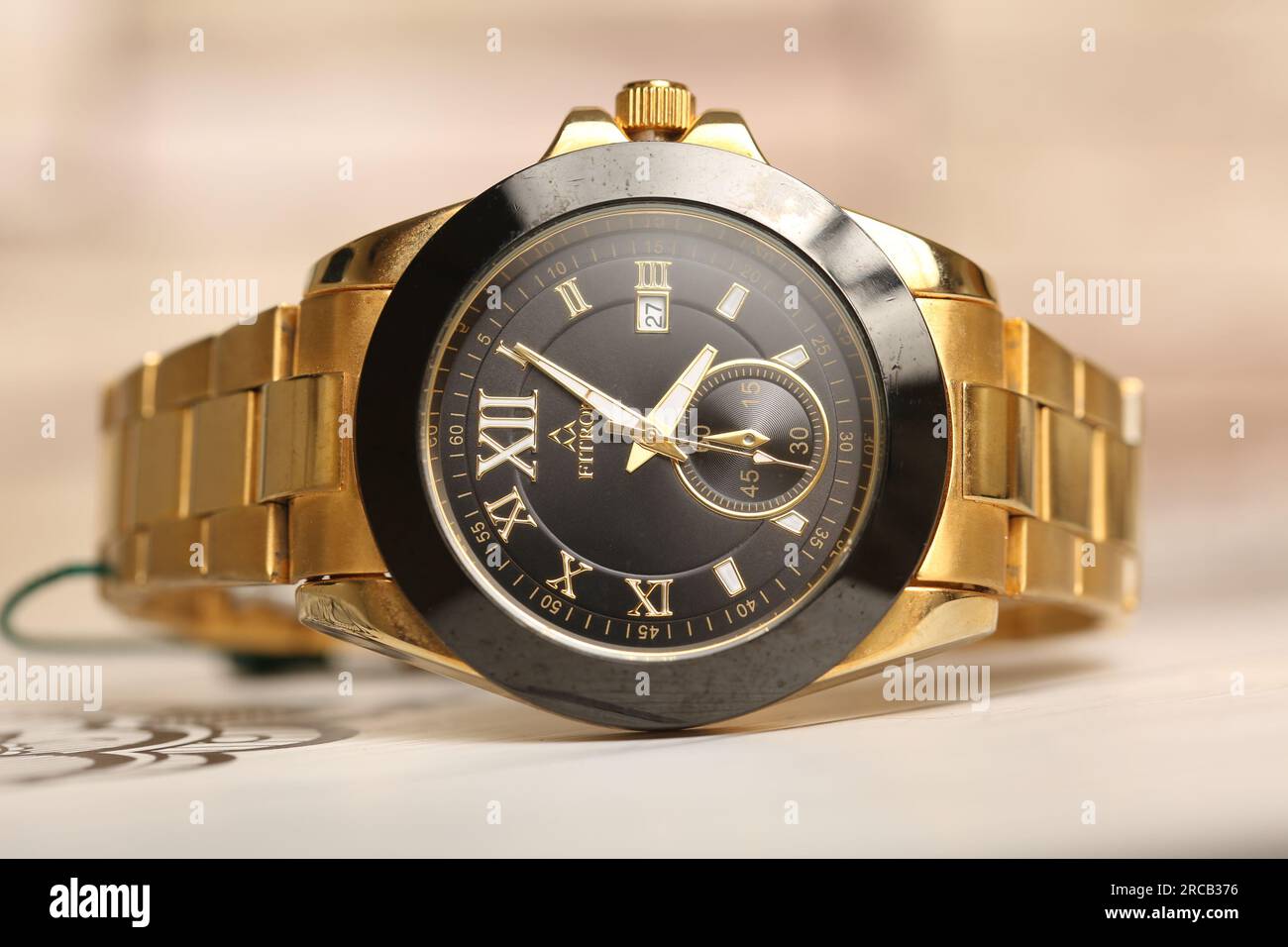 Hand wrist watch chronograph classic designer time clock Stock Photo ...